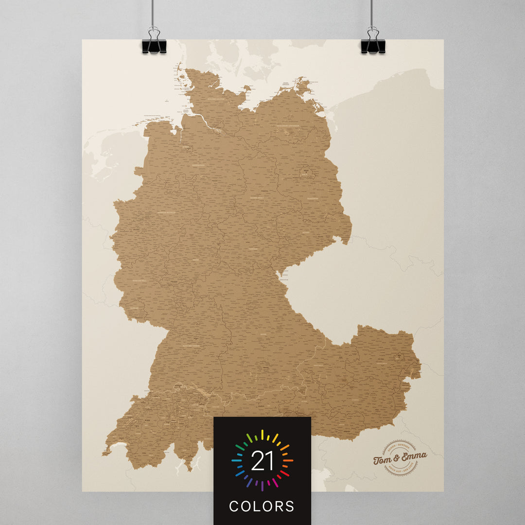 D-A-CH Karte TRAVEL® Design-Poster – in 21 Farben – Breuers Weltkarten