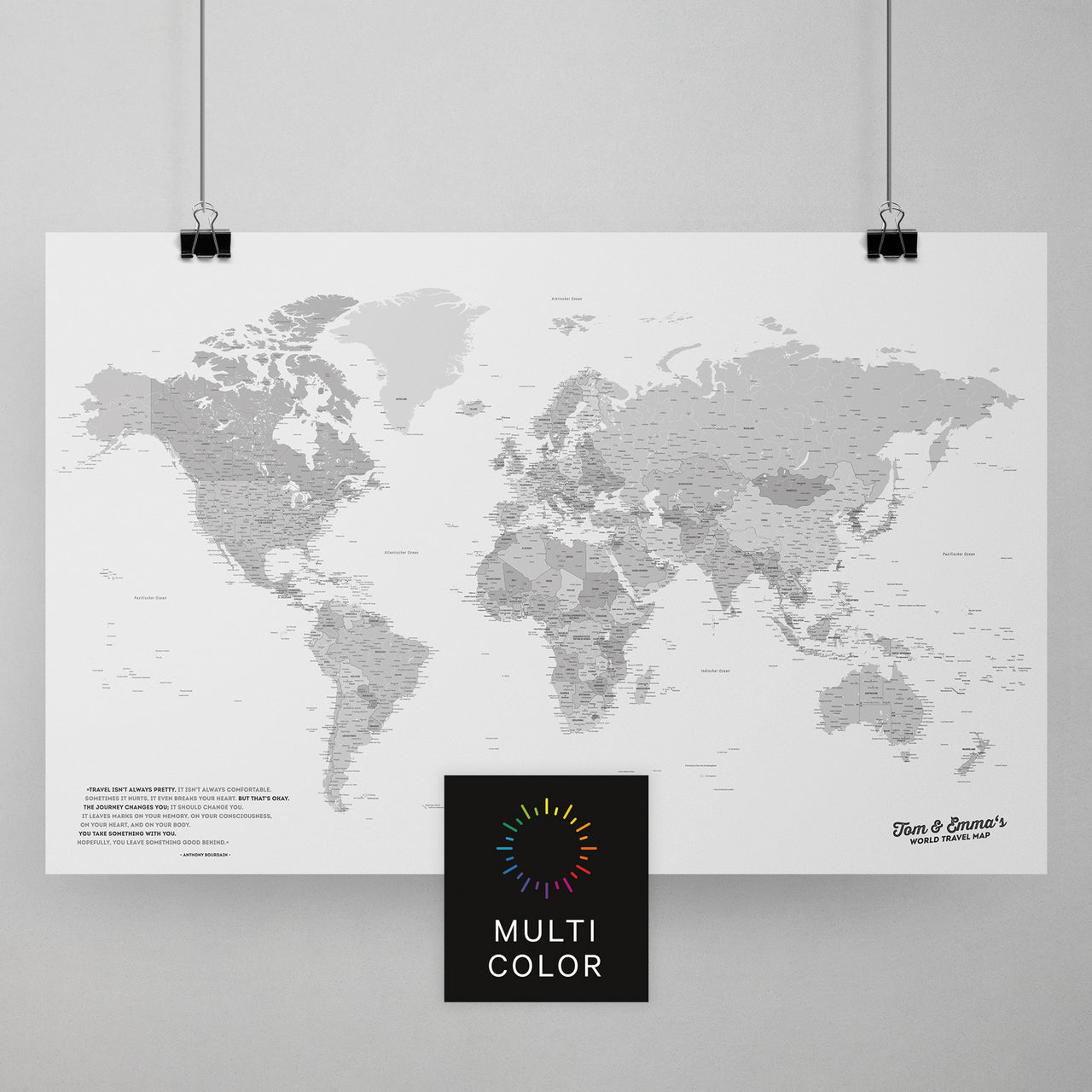 Weltkarte Design Poster in Multicolor Grau | Personalisierbar – Breuers ...
